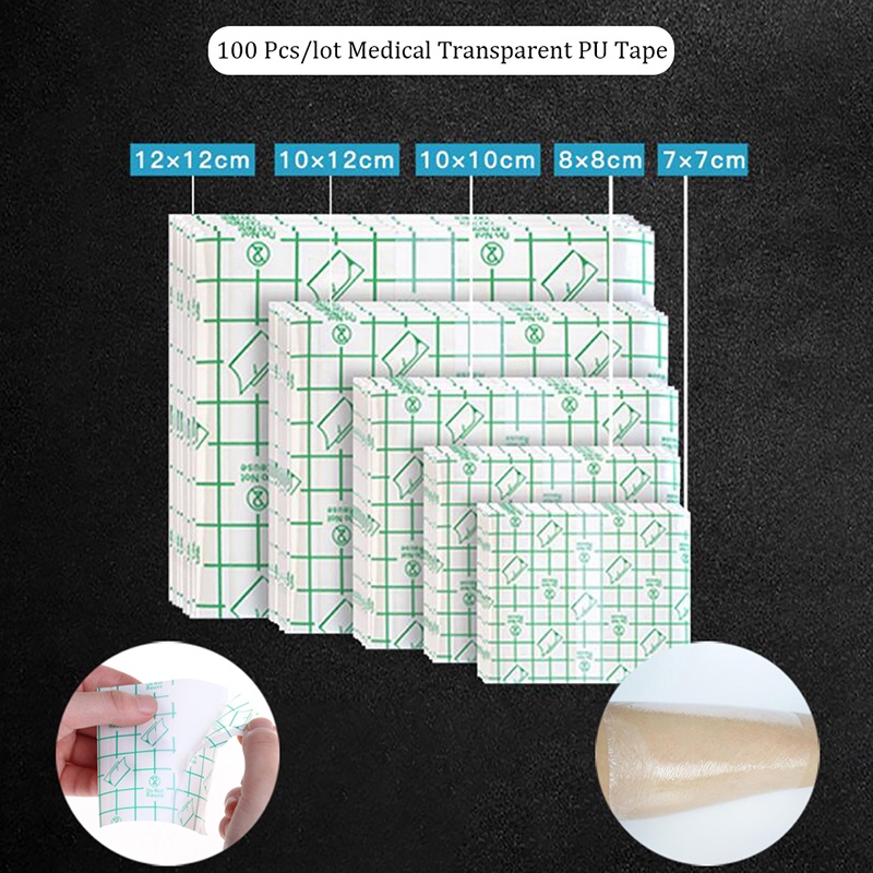 100 pcs Medical Grade Transparent Waterproof Tape PU Film Plaster Patch ...