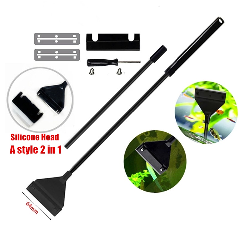 2in1 Aquarium Algae Scraper Fish Tank Silicone Stainless Steel Scraper ...