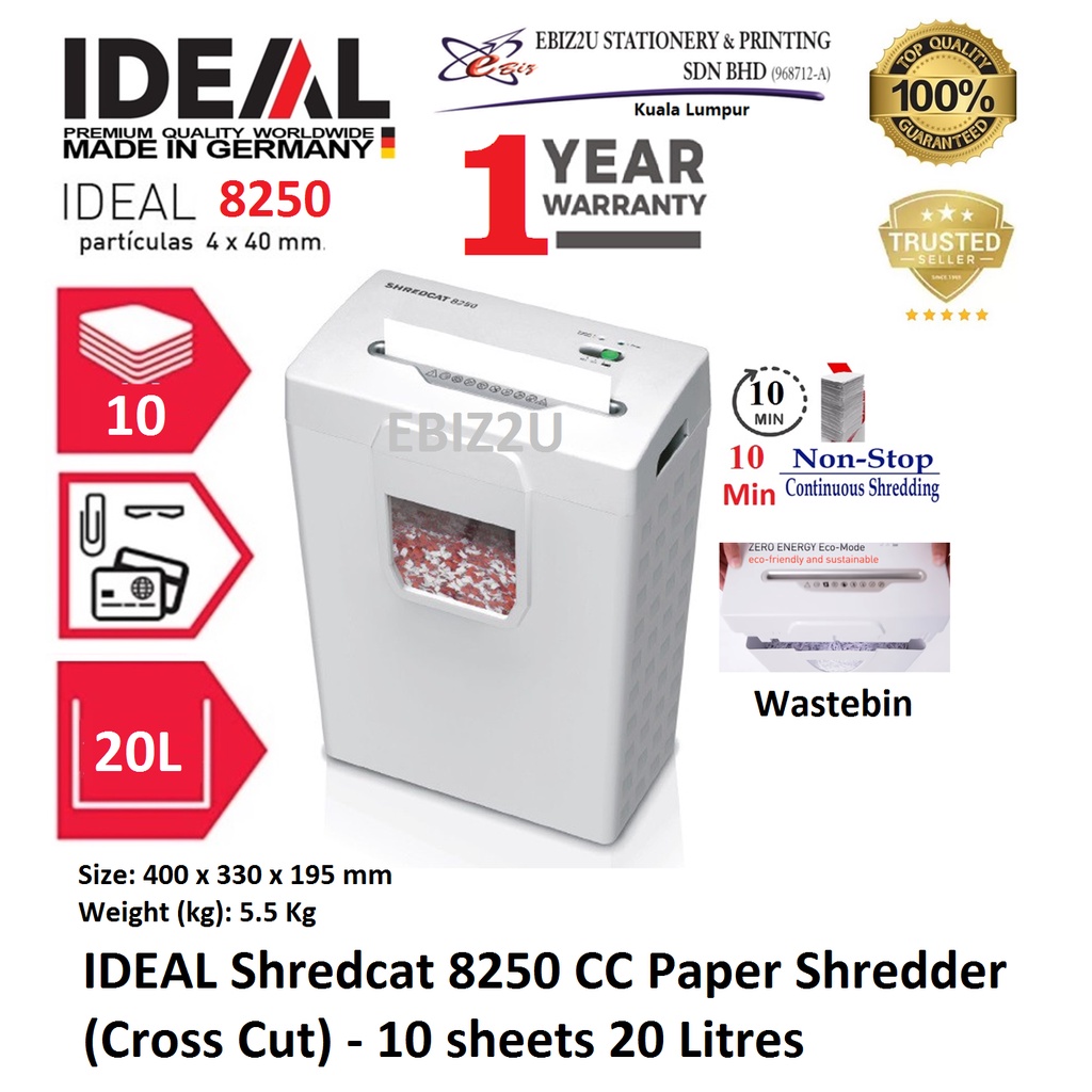 IDEAL Shredcat 8250 CC 4 x 40mm Paper Shredder (Cross Cut) - 10 sheets ...