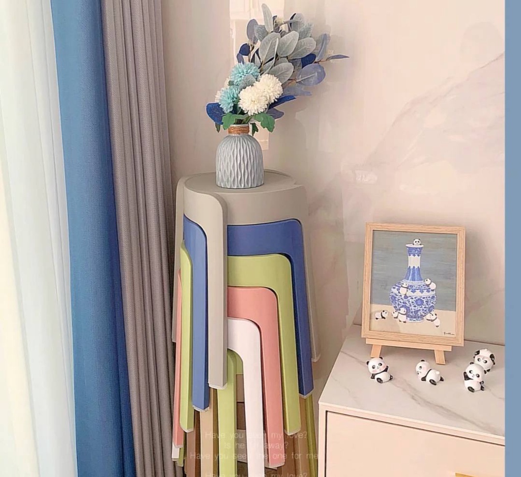 🇸🇬Stackable Stool- Pleated cupcake stackable stools & Stackable Neutral color round plastic ...