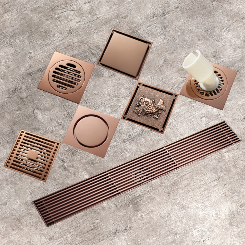 Rose Gold Floor Drain Square 10X10cm Brass Drain Toilet Balcony ...