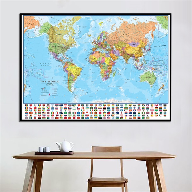 World Map Large Poster Prints Wall Hanging Art Vinyl and Non-woven ...