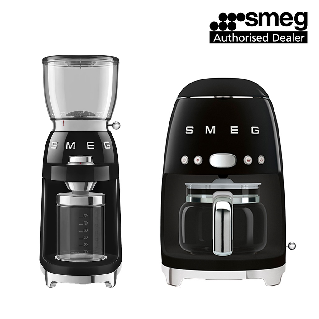 Smeg Coffee Grinder CGF01BLUK & Drip Coffee Machine DCF02BLUK (Black ...