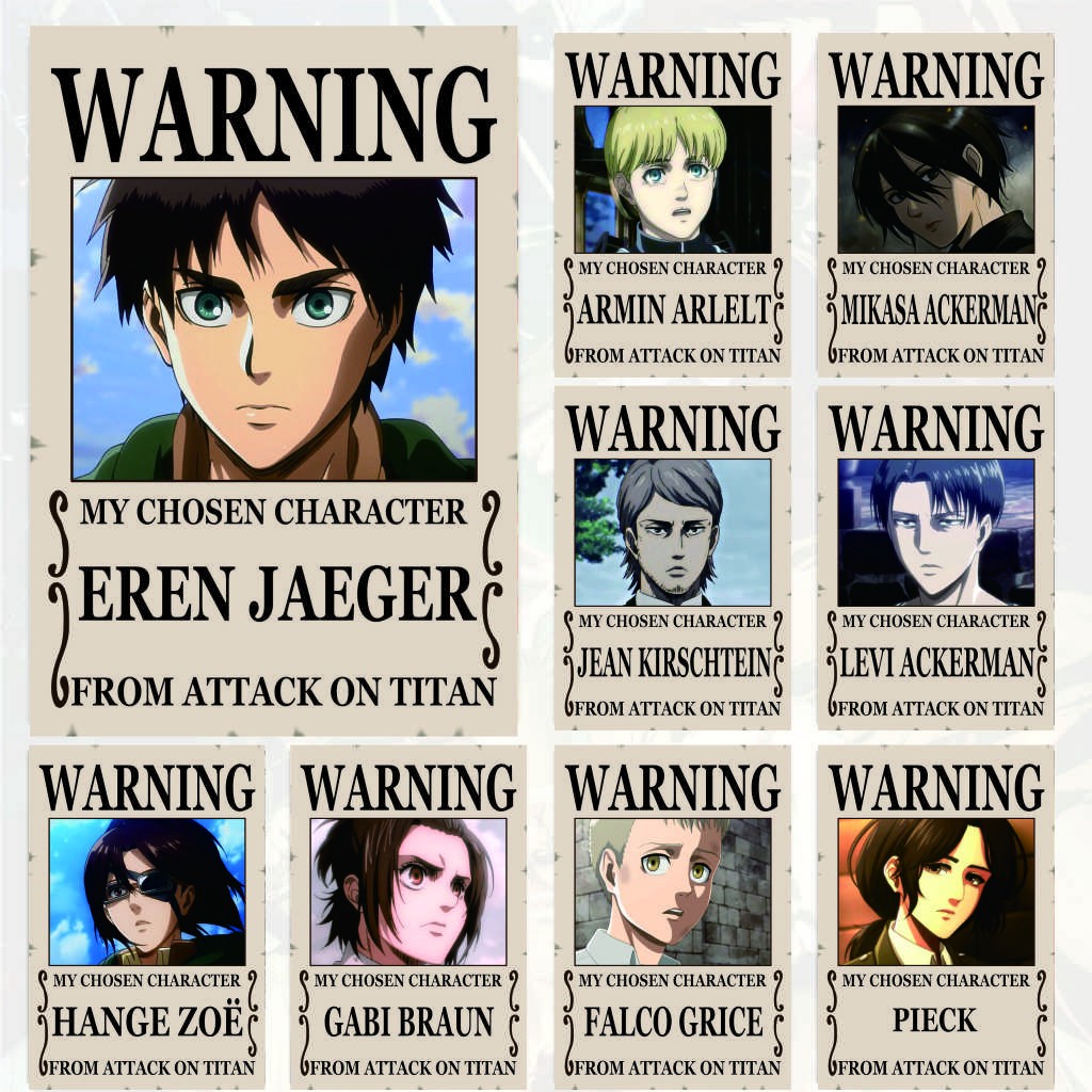 Poster Attack On Titan Warning Anime Levi Ackerman Mikasa Ackerman Eren ...