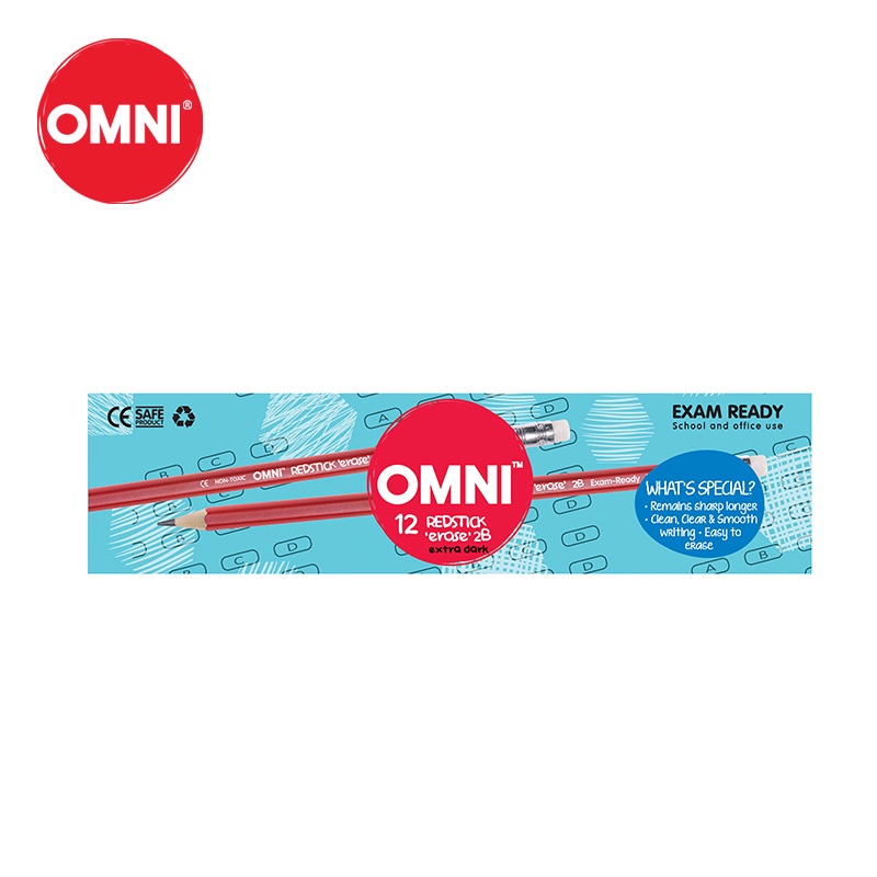 OMNI RED STICK WITH ERASER EXAM-READY 2B GRAPHITE PENCIL, 12 PCS PER ...