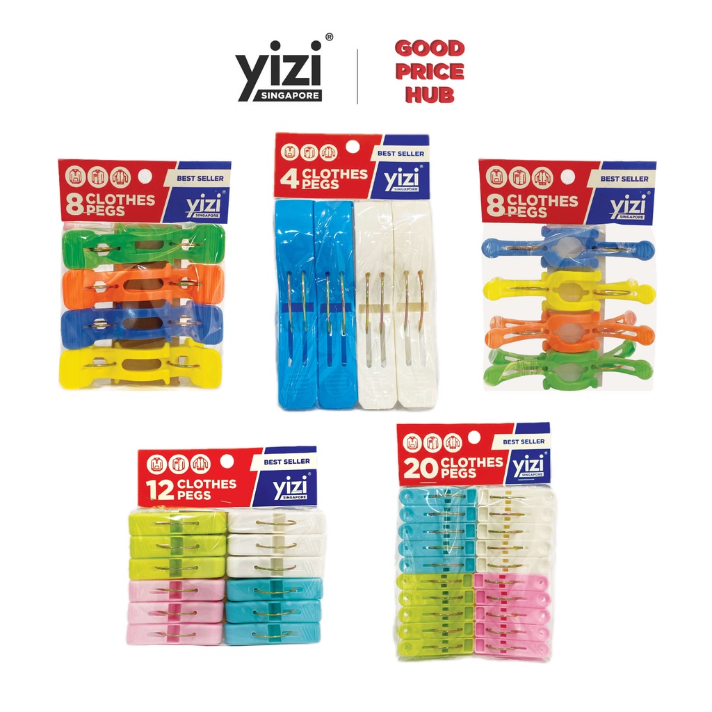 YIZI Colourful Plastic Clothes Pegs (Various Sizes) | Shopee Singapore