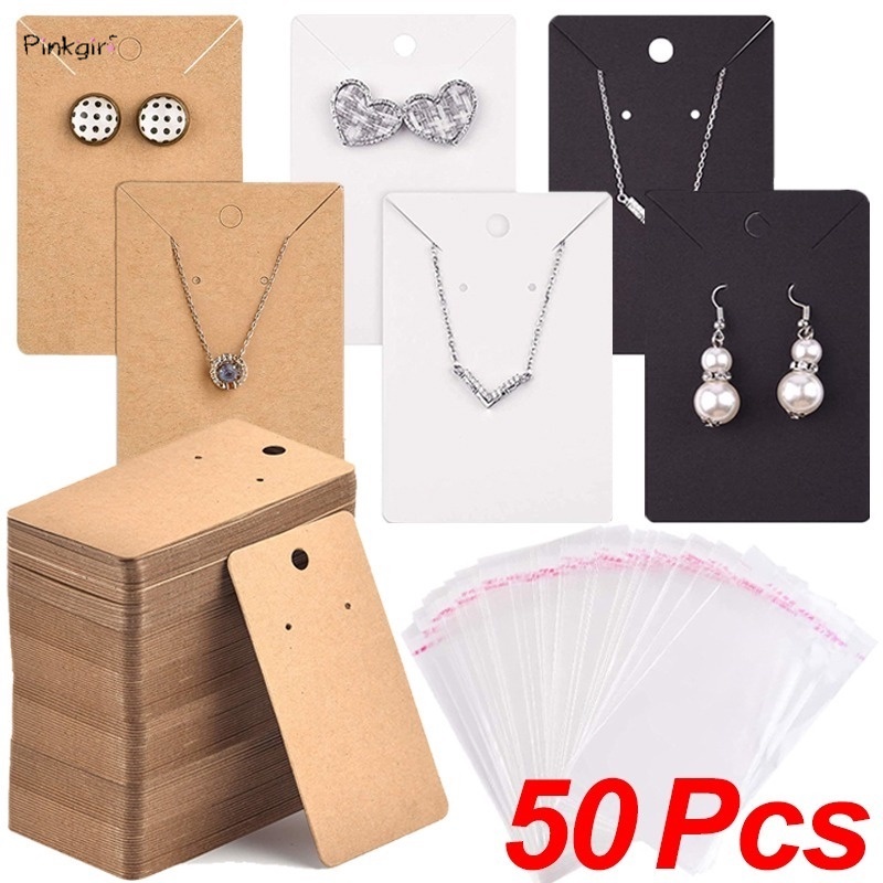 50Pcs Portable Paper Display Cards Earrings Necklaces Storage ...