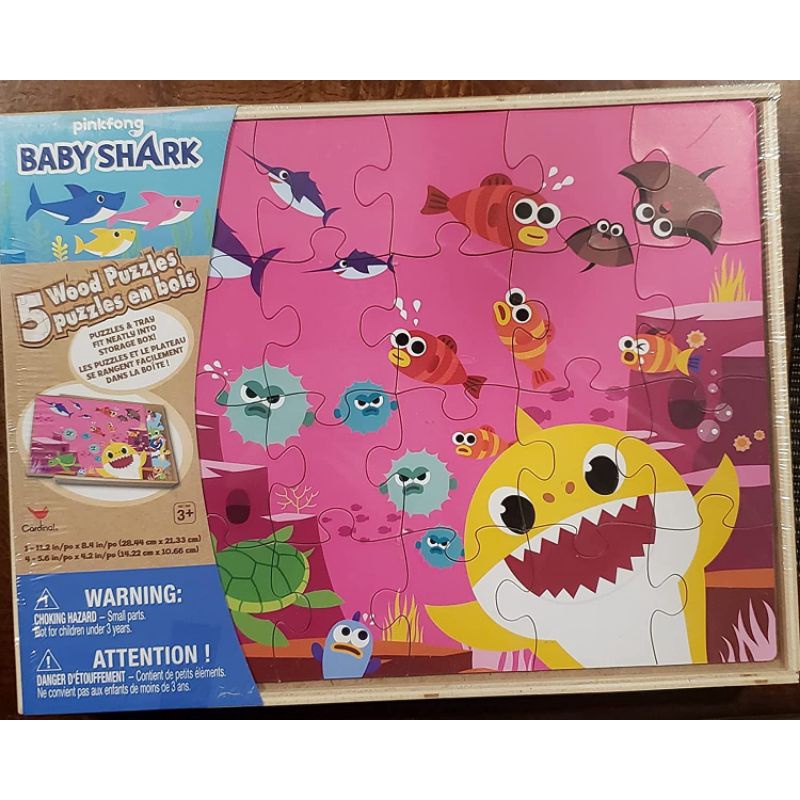 Pinkfong Baby Shark Wooden Puzzle 5 Pack ~ 24 Piece Wood Puzzles ...