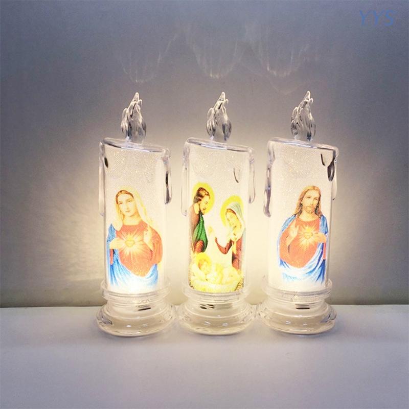 YYS Jesus Candle Lamp Led Christ Tealight Pillar Light for Home Bedroom ...