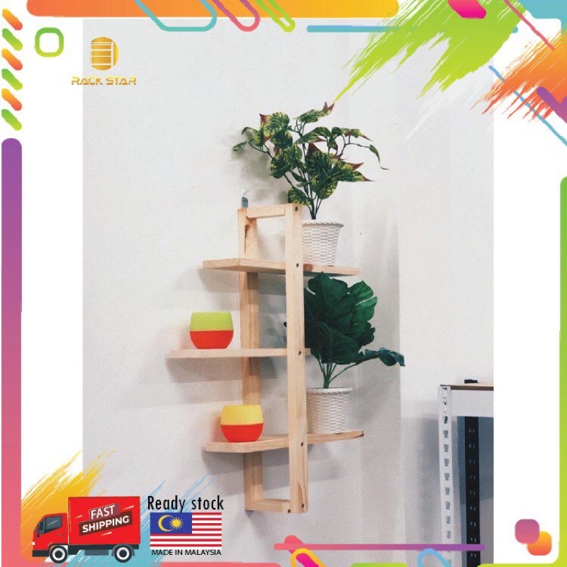 3 Level Floating Rack Decoration Solid Pine Wood | Rak Gantung 3 ...
