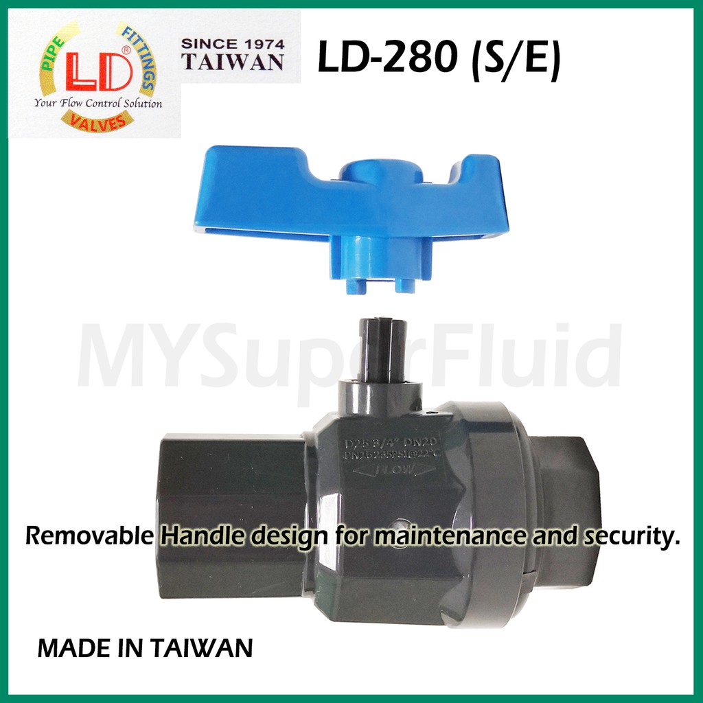 LD PVC Polygon Ball Valve 'BS Socketed' Ends (20mm x 3/4inch)(15mm x 1 ...