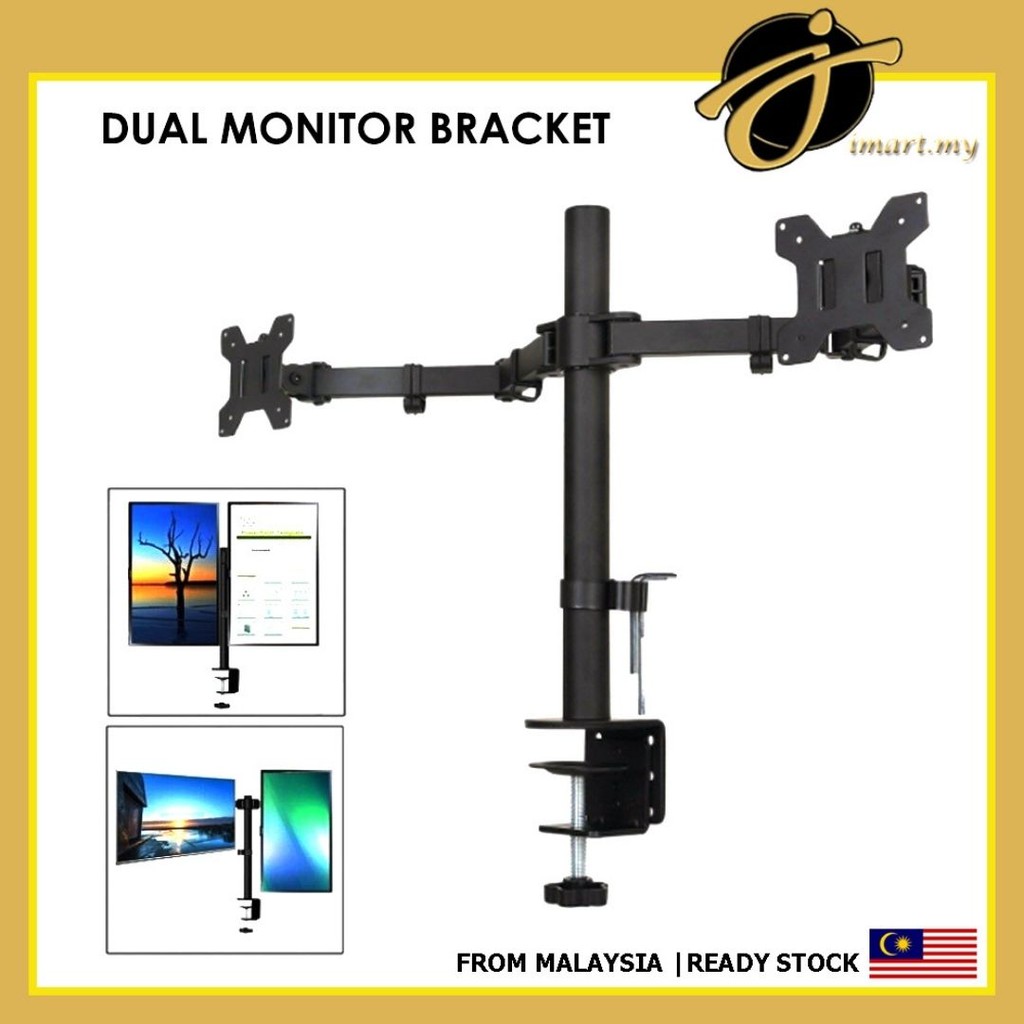 Dual LED LCD Monitor Tilt & Rotating Two Arms Desk & Table Mount Clamp ...