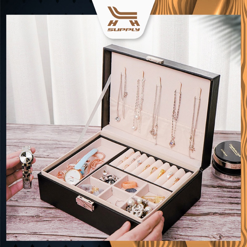 LH Double Layer Accessory Organizer Box Leather Watch Jewelry Box With ...