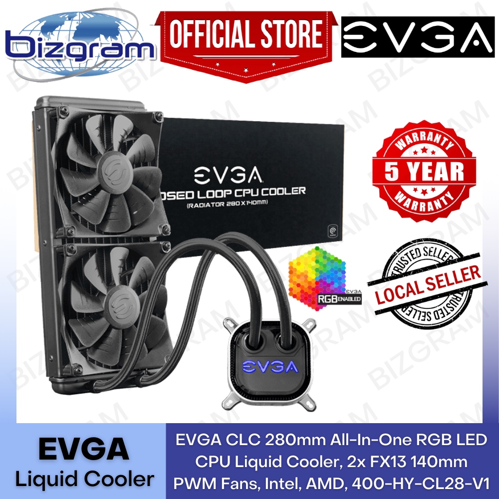EVGA CLC 280mm All-In-One RGB LED CPU Liquid Cooler, 2x FX13 140mm PWM ...