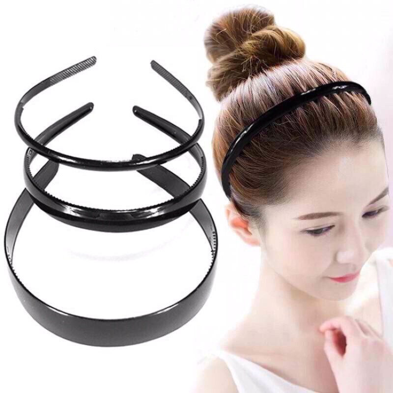 Women Simple Black Glossy Plain Headband / Ladies Multi-size Plain ...