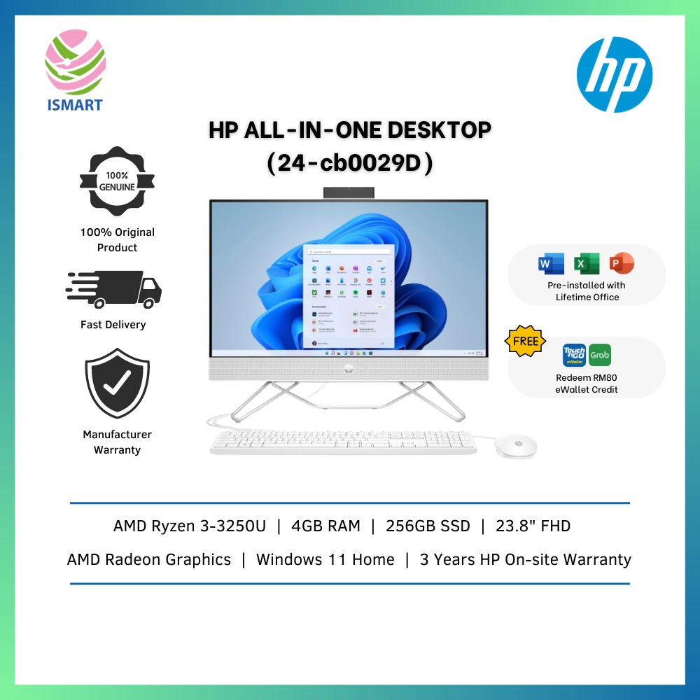 HP All-In-One Desktop PC 24-Cb0029d 23.8'' FHD Starry White ( Ryzen 3 ...