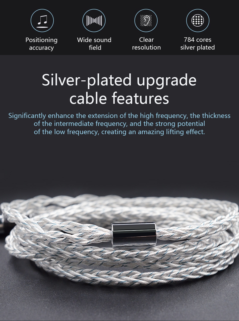 KZ Earphone Cable 8 Core Silver Blue Hybrid 784 cores Silver plated ...