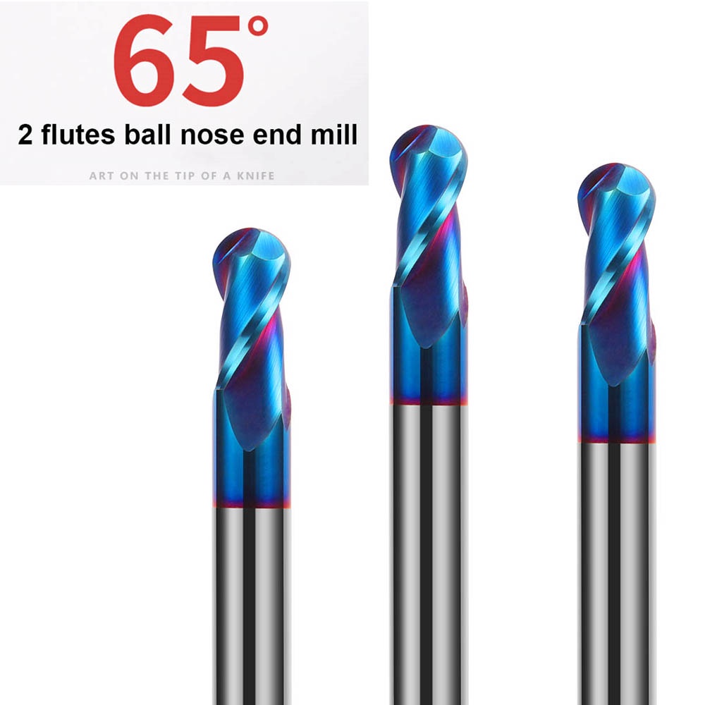 HRC65 Ball Nose End Mill CNC Router Bits Double Flute Spiral Milling ...