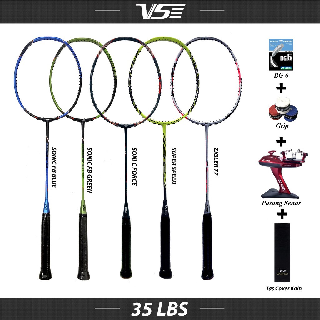 Vse Badminton Racket Pull 35 lbs (Free: String + Grip + Cover + String ...