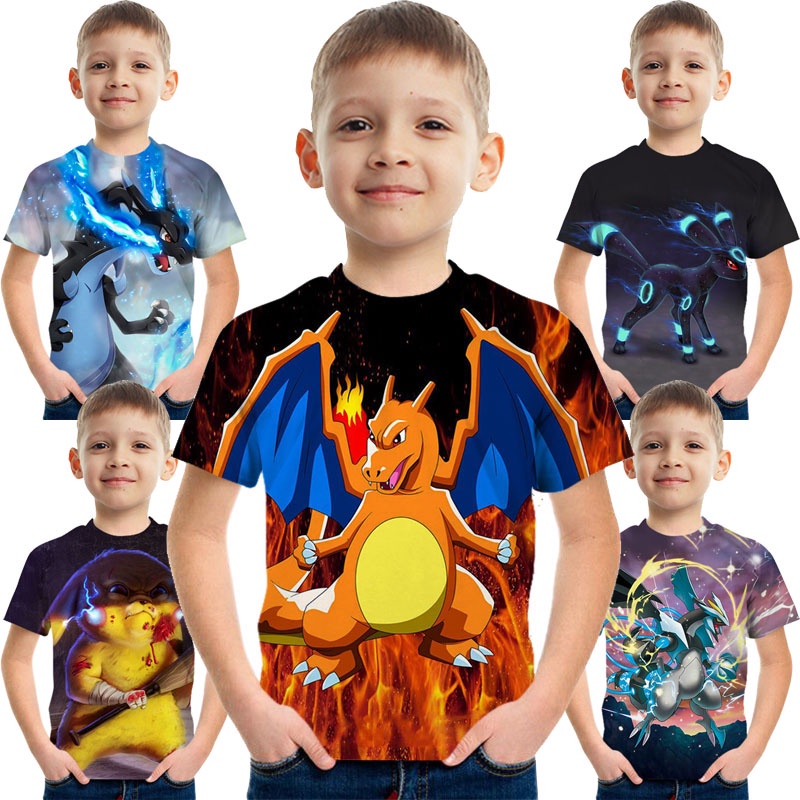 Pikachu T-shirt Pokemon for Kids Boys and Girls Tees Cartoon Round Neck ...