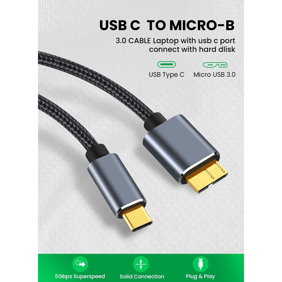 USB C to Micro B Cable USB 3.0 Type C 5Gbps Data Adapter For Laptop ...