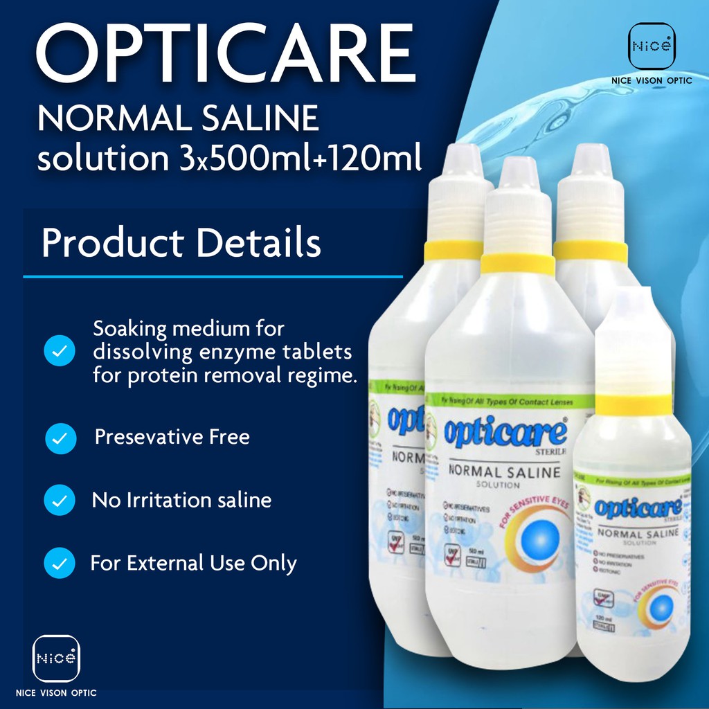 Opticare sterile normal saline solution (3x500ml+1X120ML )(EXP03/2030 ...