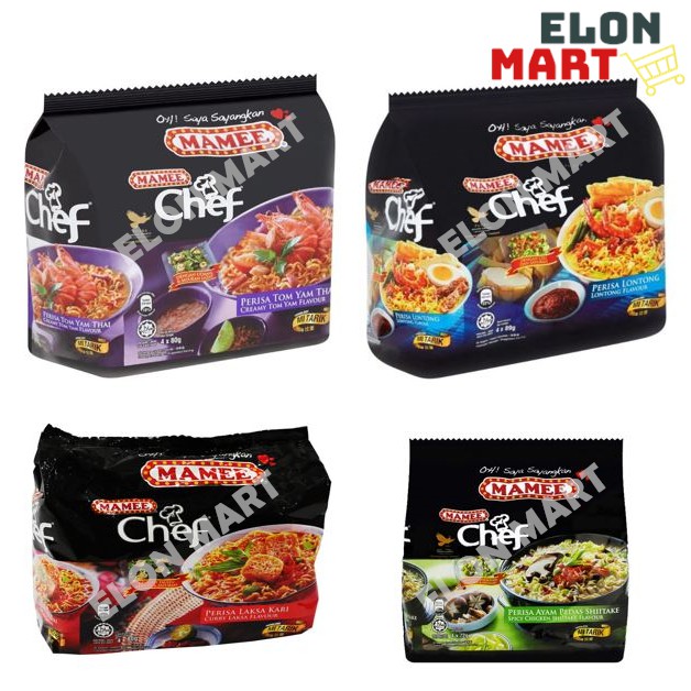 Mamee Chef Mi Tarik 4's (TomYam 80g/Lontong 89g/Curry Laksa 80g/ Spicy ...