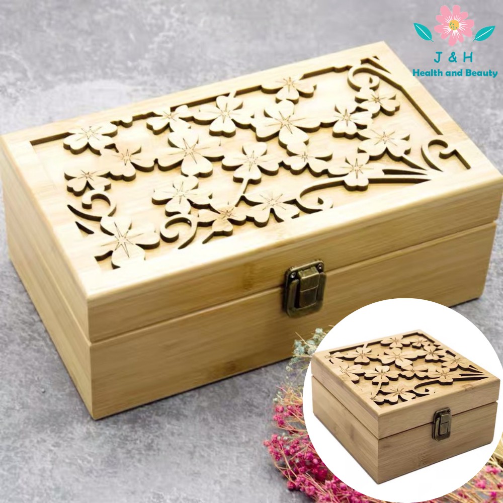 Essential Oil Wooden Boxes Storage 25 Grids Bamboo Container Floral ...