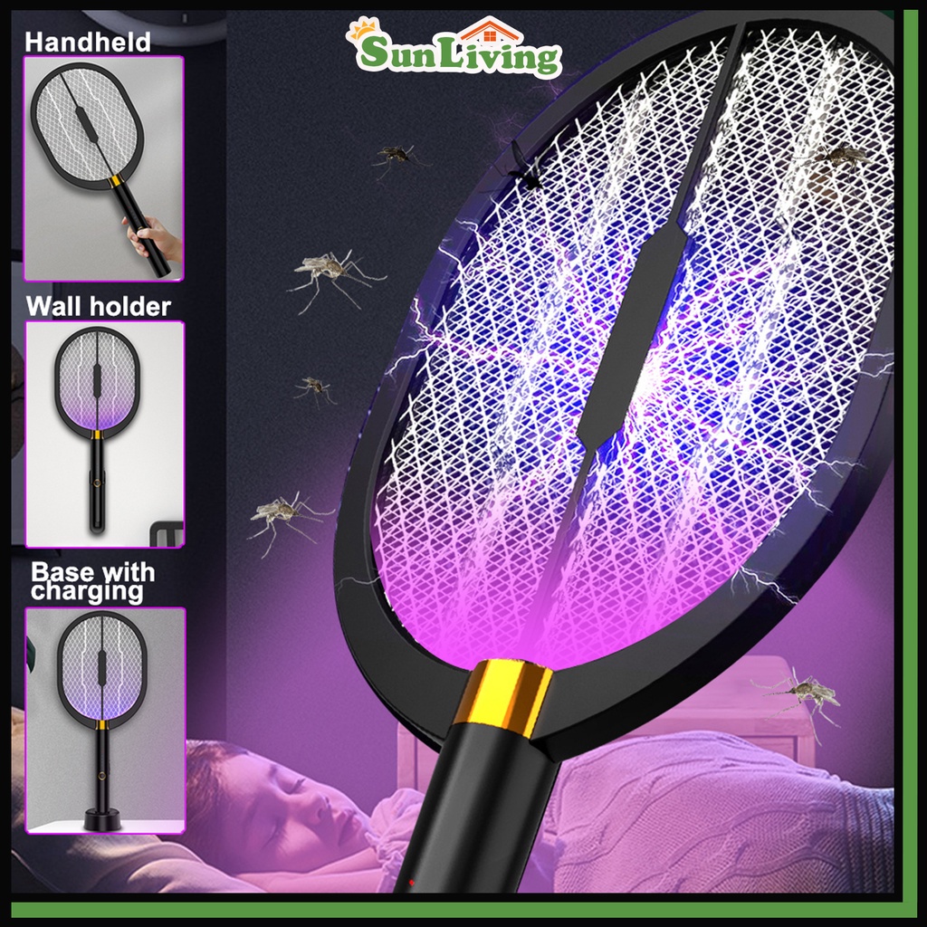 3 in 1 Handheld / Vertical / Wall Mounted Electric Mosquito Racket Fly ...