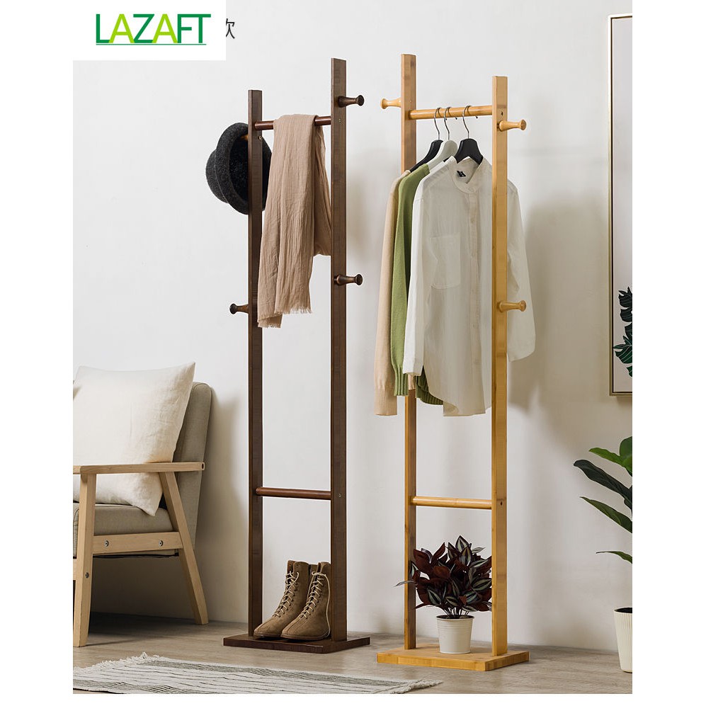 Solid Wood Triangle Clothes Hanger Floor Coat Rack Stand 8 Hooks Home ...