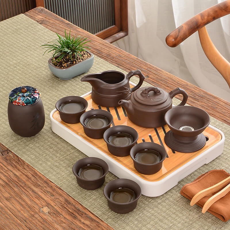 Portable Travel Bag Purple Clay Chinese Kung Fu Tea Set Gaiwan Teapot ...