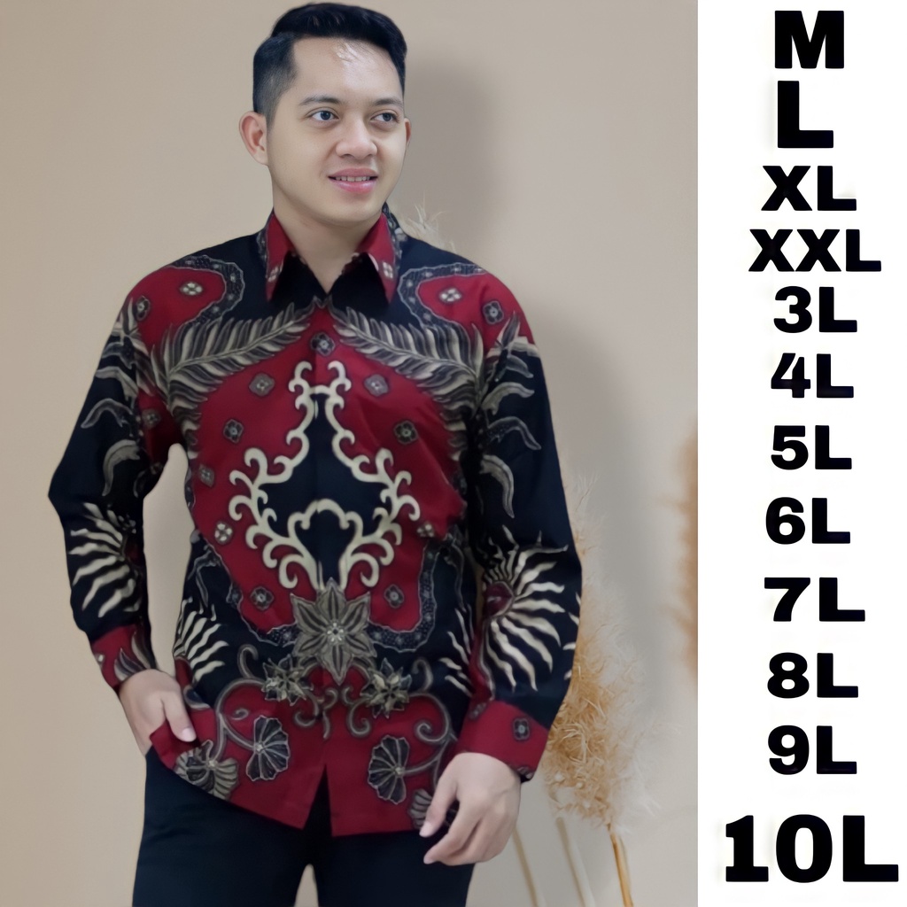 KEMEJA Men's BATIK SHIRT LONG SLEEVES JUMBO TO 10 L SIZES MEN'S BATIK ...