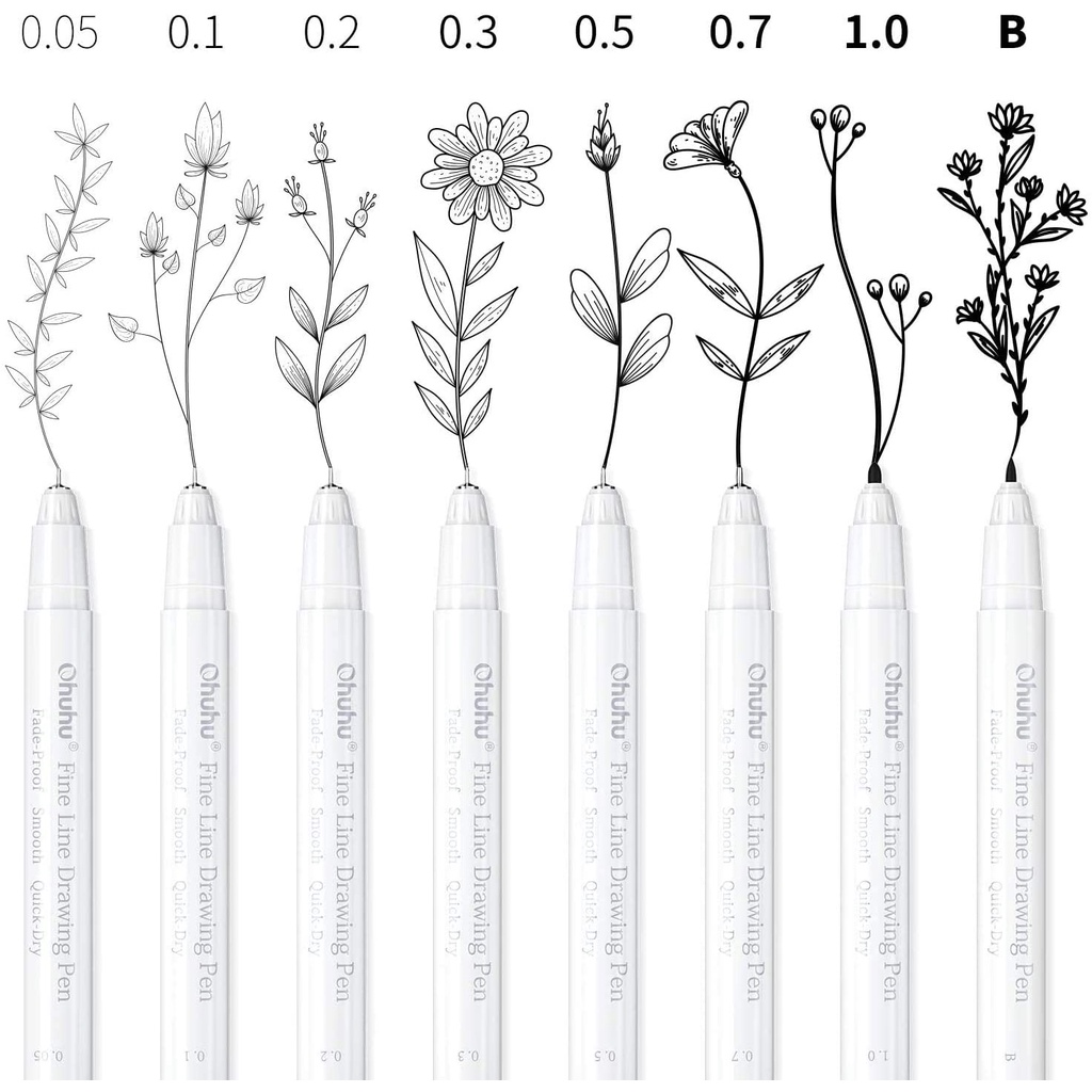 Fineliner Drawing Pen, Ohuhu Set of 8 Pack Ultra Fine Line Drawing ...