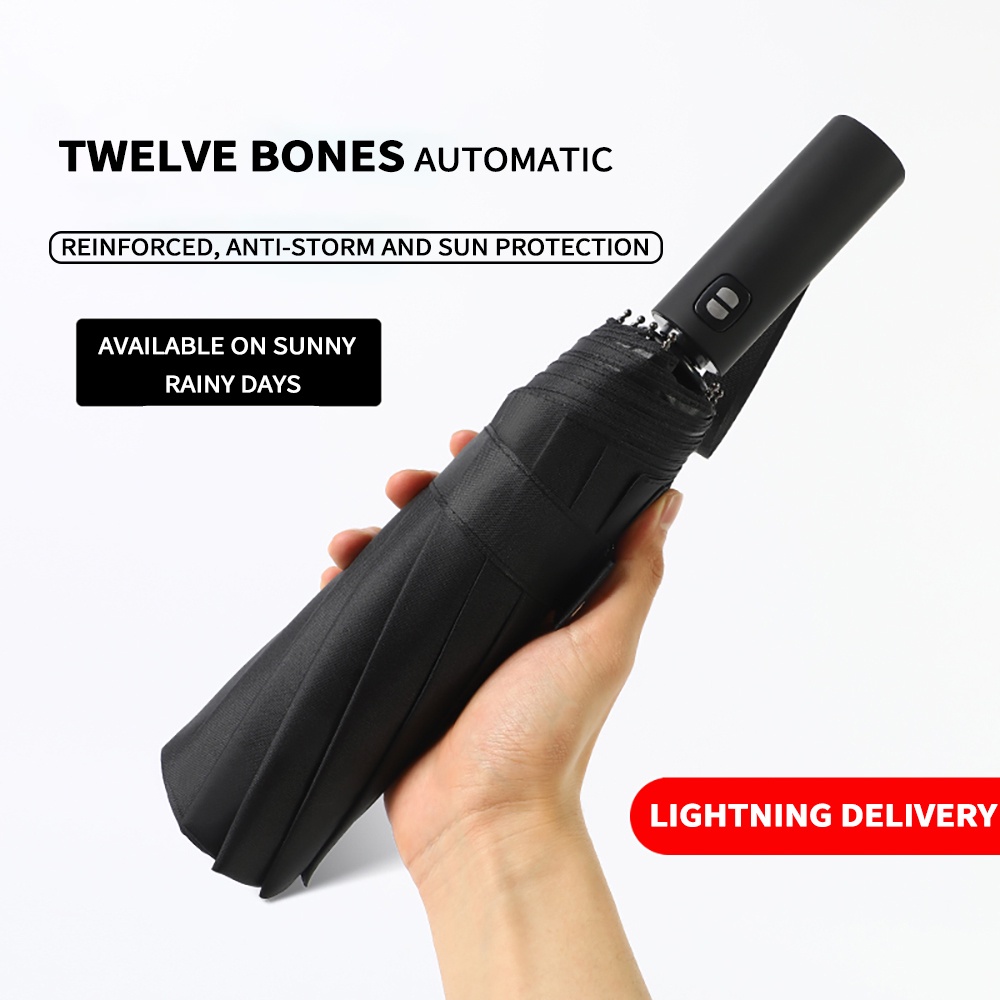 Portable Automatic Folding Umbrella 12 Ribs Windproof Travel Auto Open ...