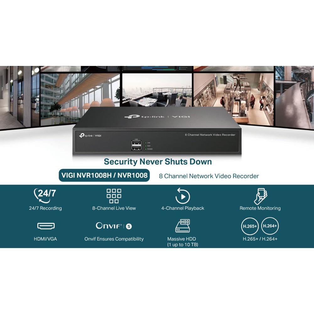 TPLINK VIGI IP CAMERA SYSTEM 8 CHANNEL NVR (STORAGE CAPACITY UP TO 10TB ...