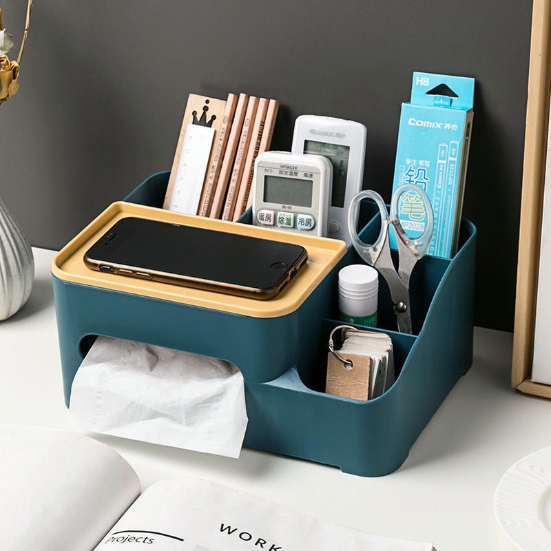 Desktop Multi-Functional Tissue Box Storage Box Living Room Office ...