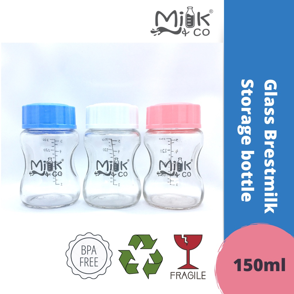 【Milk&Co】Glass Wide Neck Breast Milk Storage Bottles (6x150ml) botol ...