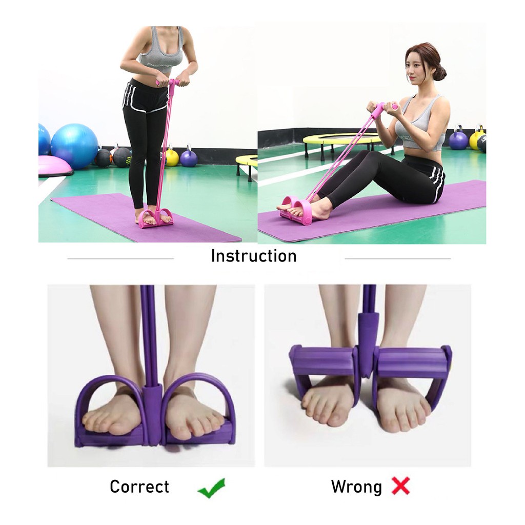 Fitness Puller 4 Tube Yoga Pilates Sit Up Pull Rope Workout Tension ...