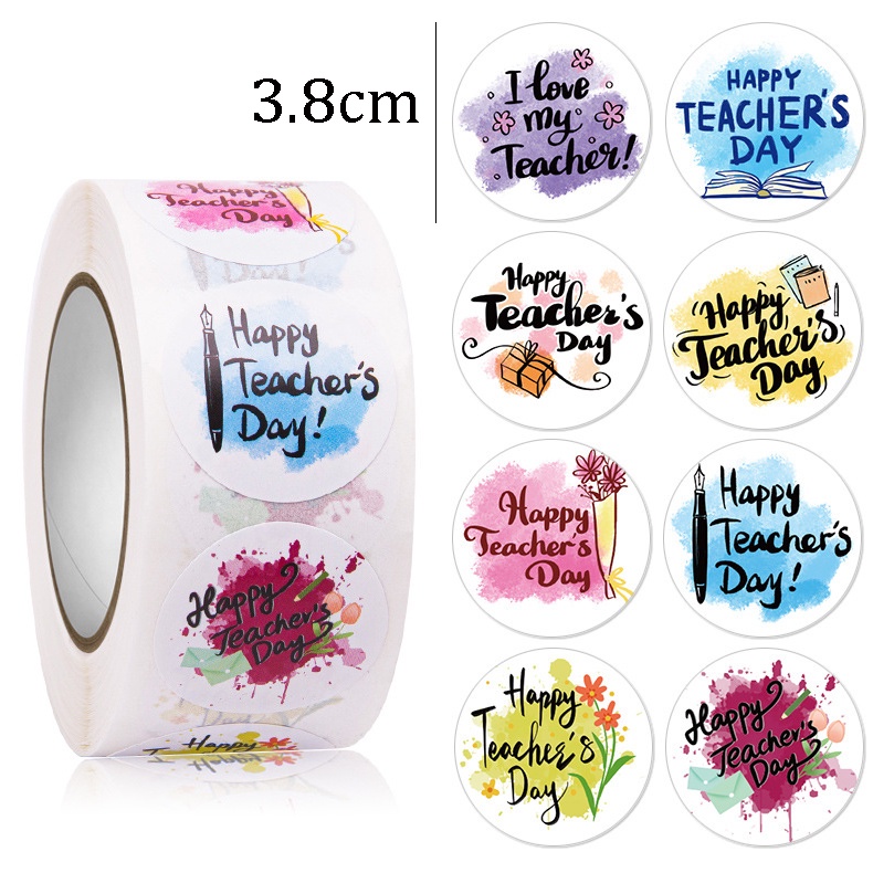 (3.8cm) 500Pcs/Roll Teachers' Day Colorful Round Sticker | Shopee Singapore