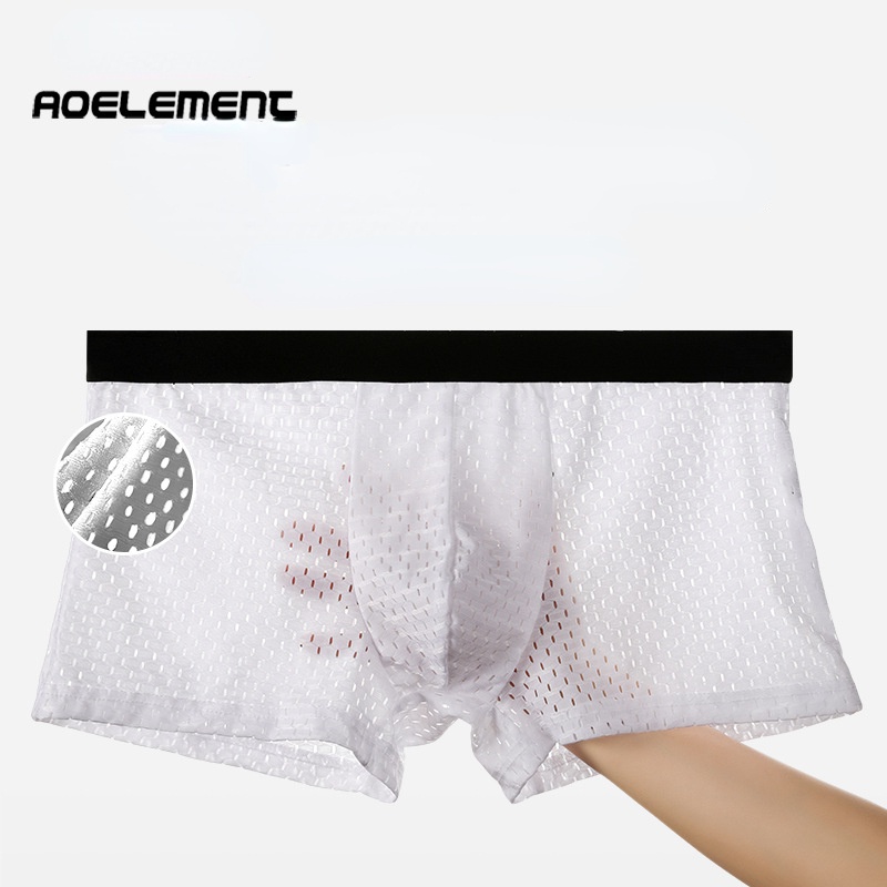 Men Ice Silk Mesh Breathable Boxer Briefs Transparent Sexy Summer Thin ...