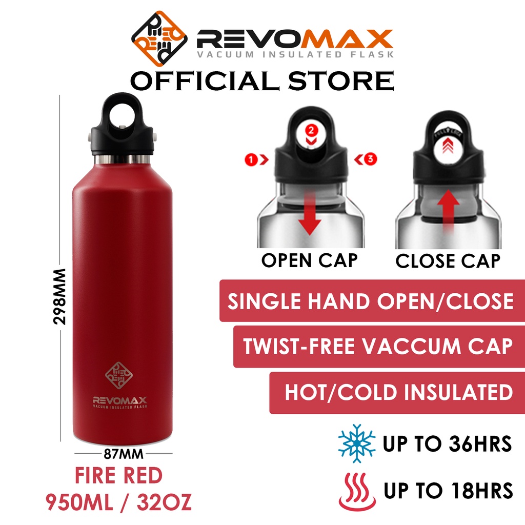 RevoMax Vacuum Insulated Thermal Water Bottle Flask - Fire Red 32oz ...