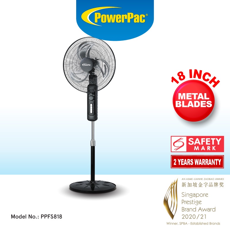 PowerPac 18" Stand Fan – Metal Blades, Powerful Airflow, Adjustable ...