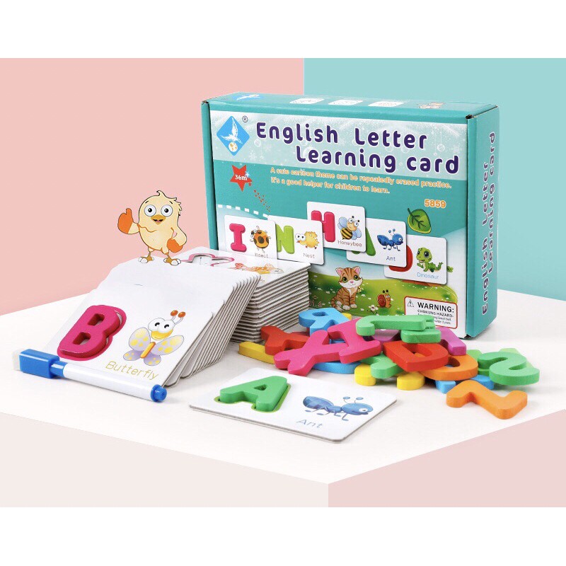 Wooden block alphabet English learning card/Flash card for writing and ...