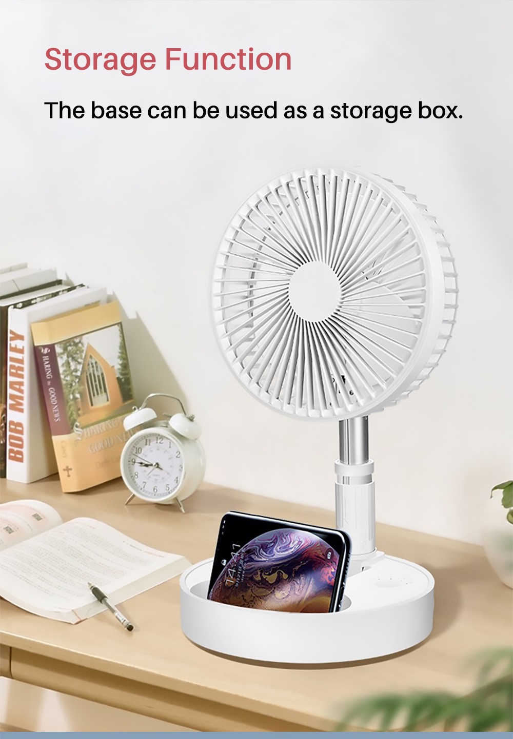Portable USB Rechargeable Foldable Fan Adjustable Height Built-in ...