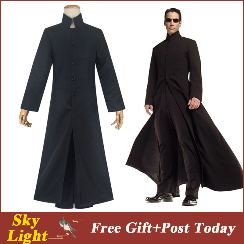 The Matrix Neo Cosplay Customised Black Costume Neo Trench Coat Pants ...