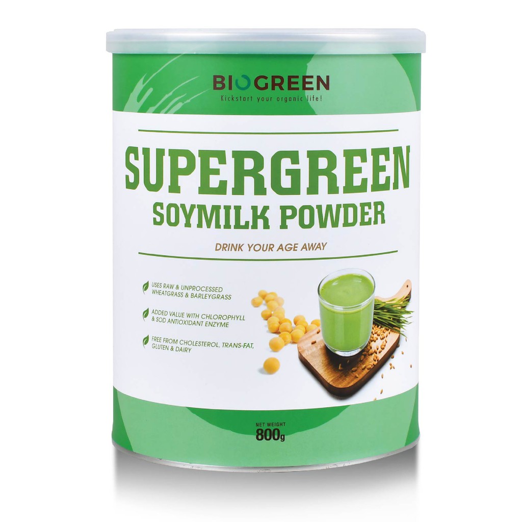 Biogreen Supergreen Soymilk 800g [Organic Wheatgrass and Barley Grass ...