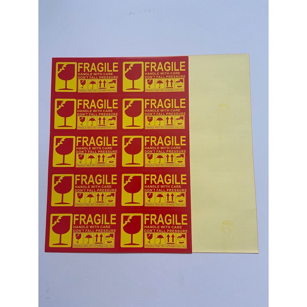 Fragile Sticker 9 x 5cm Handle with care Red Background Yellow Photo ...