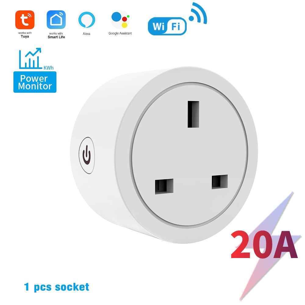 SIXWGH 20A Tuya Wifi Socket UK Plug Smart Socket Wifi switch Energy ...