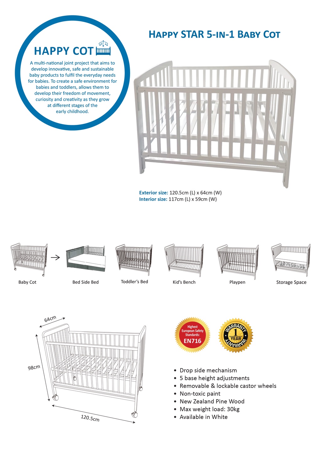 [Jarrons & Co] Happy Star 5-in-1 Convertible Baby Cot [PRE-ORDER 10 ...