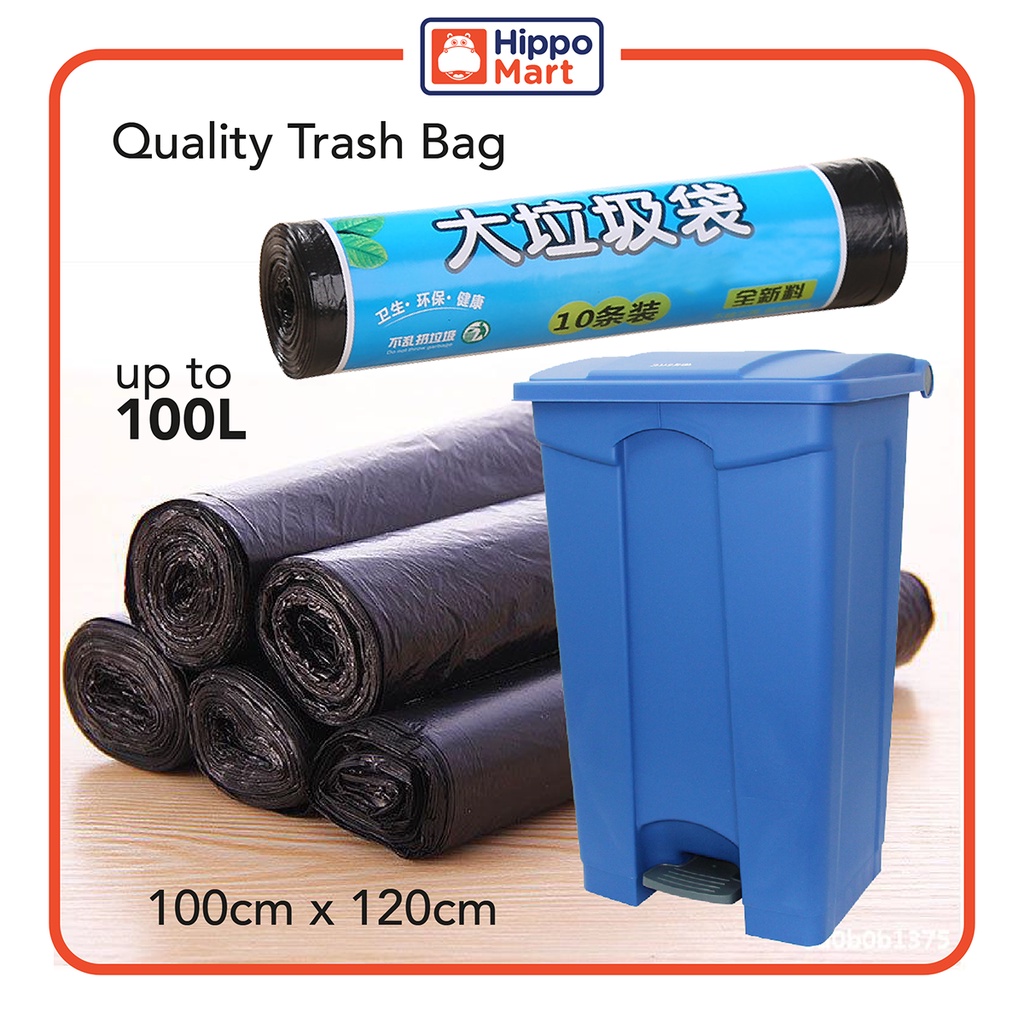 HippoMart 100L Deluxe Black Trash Bag 100cm x 80cm (Pack of 10), Trash ...